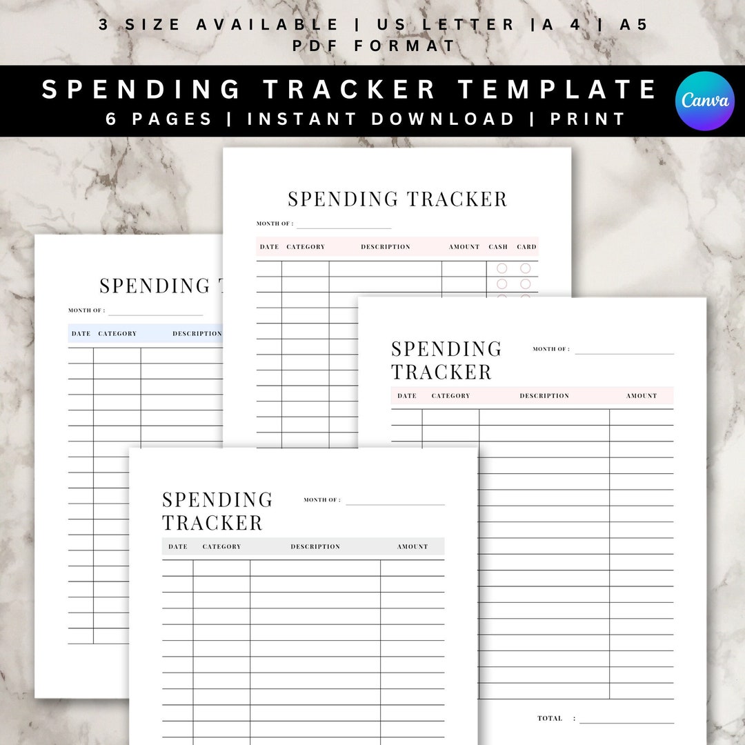 Printable Spending Tracker | Monthly Expense Planner | Budget Chart Pdf ...