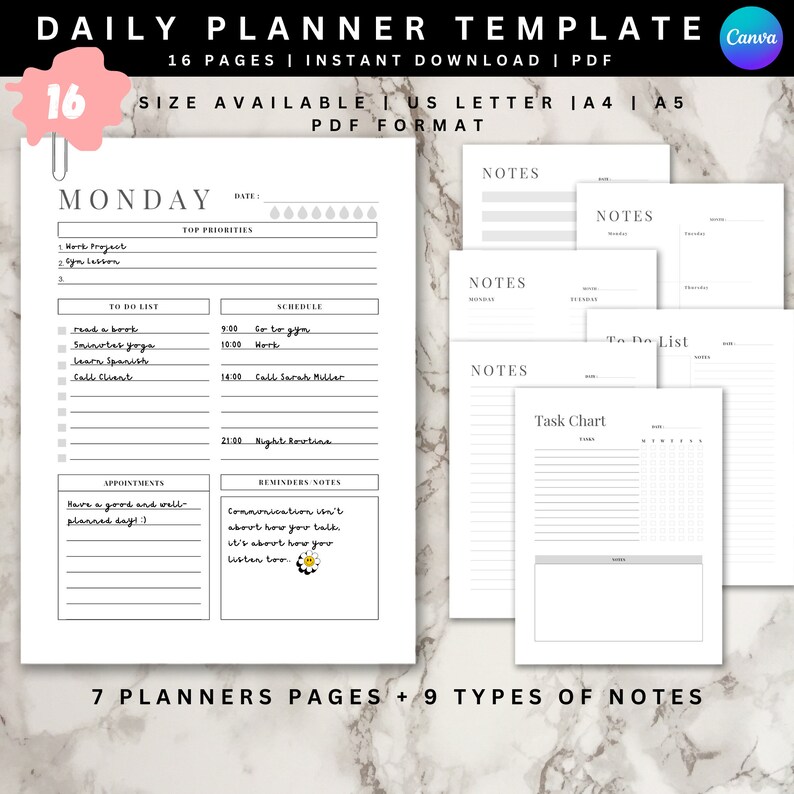 Printable Day Planner Template| Daily Planner Page for PDF Apps or ...