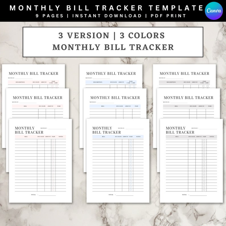 Monthly Bill Tracker Printable | Bill Planner | Bill Payment Checklist ...