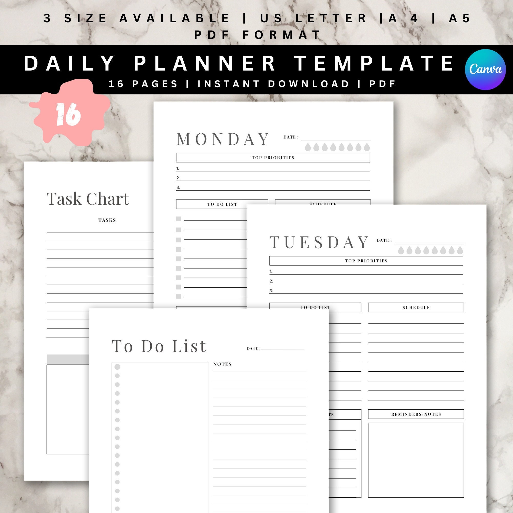 Printable Day Planner Template| Daily Planner Page for PDF Apps or ...