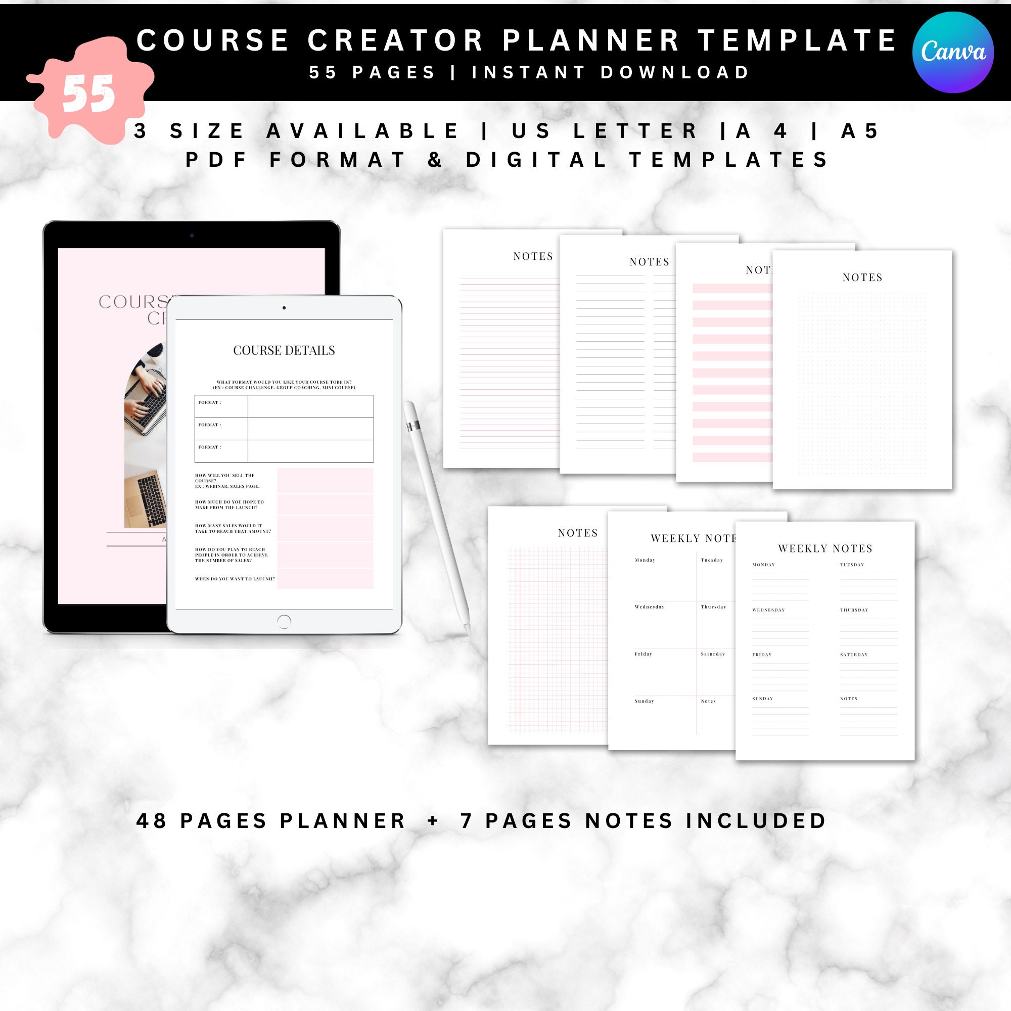 Editable Printable Online Course Planner Course Creator Planner ...