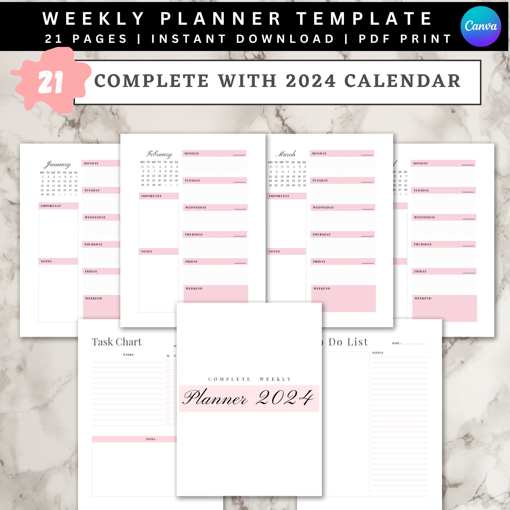 Weekly Planner 2024 | Weekly Schedule | Weekly Planner Printable ...