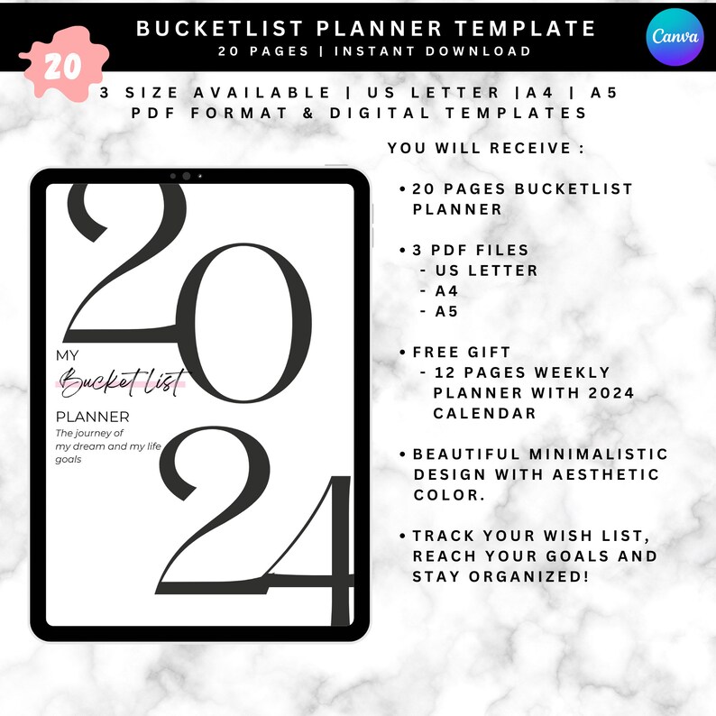 Editable Bucket List Printable Wish List Sheet Manifestation Journal ...