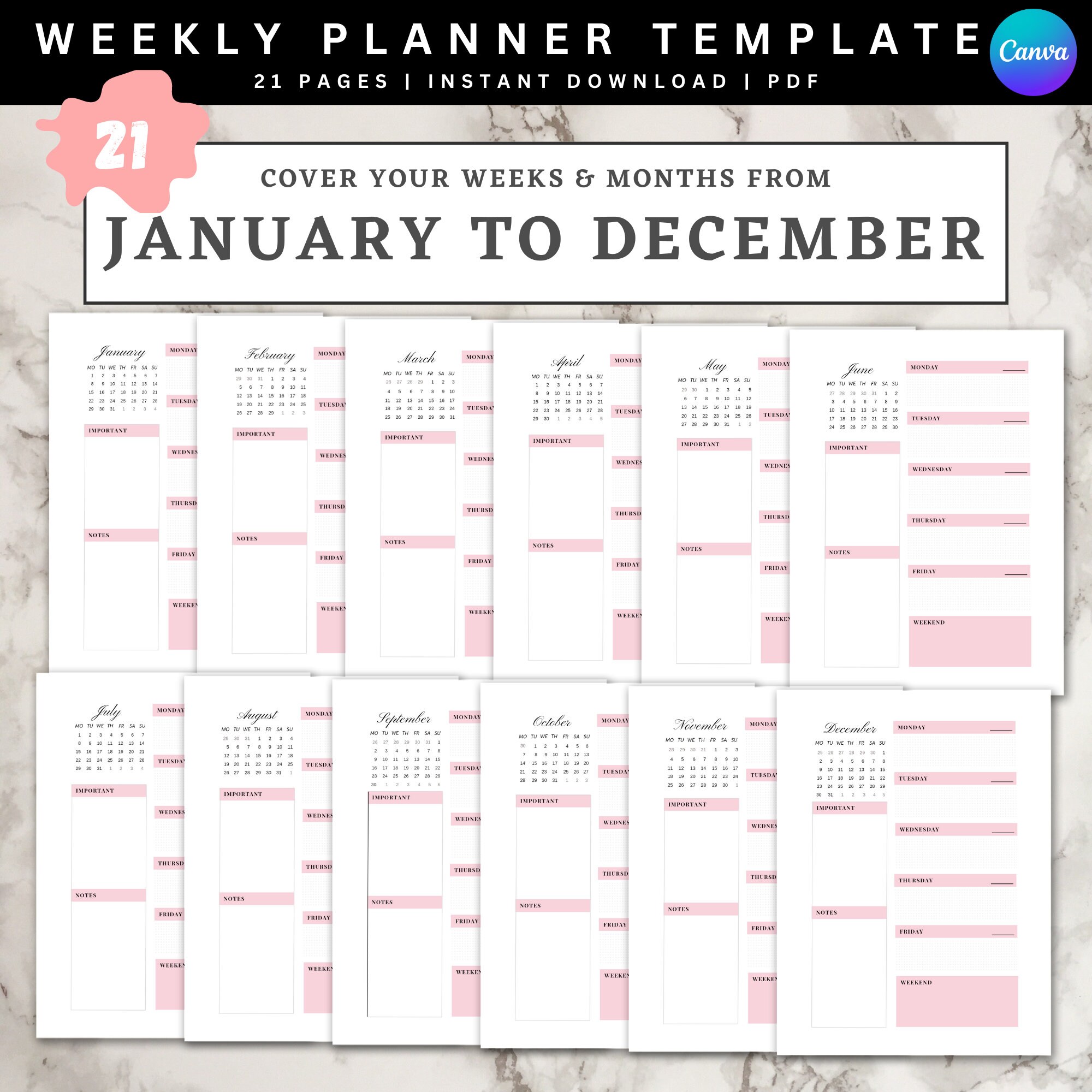 Weekly Planner 2024 Weekly Schedule Weekly Planner Printable Weekly ...