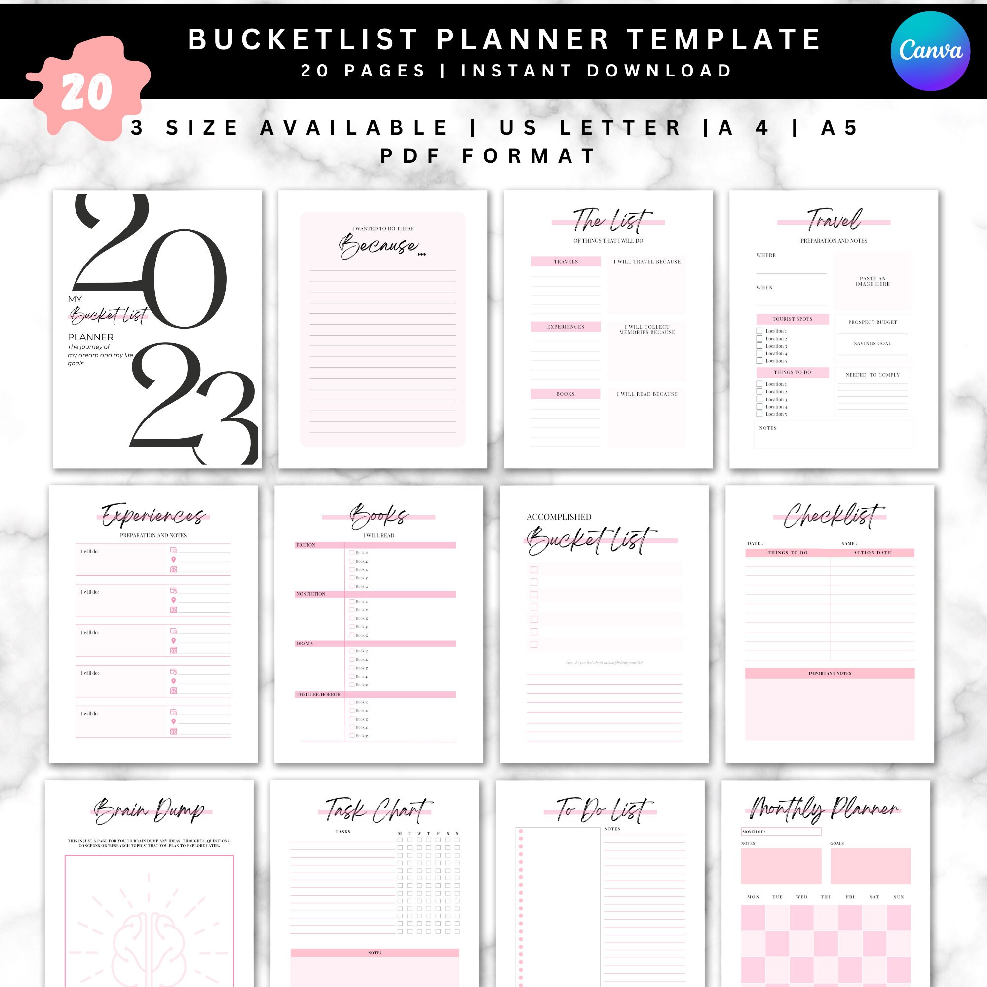 Editable Bucket List Printable Wish List Sheet Manifestation Journal ...