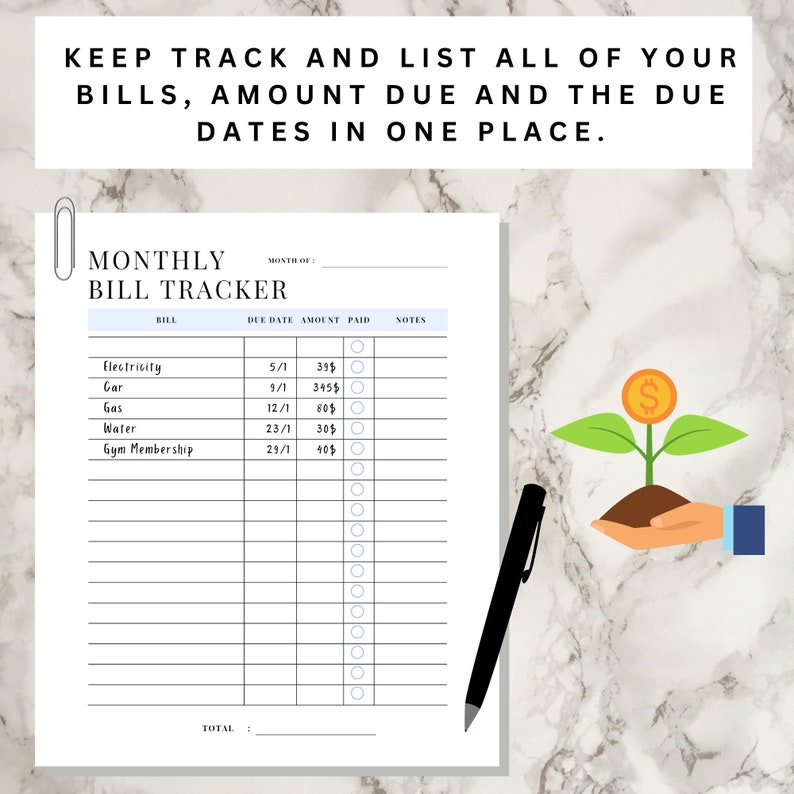 Monthly Bill Tracker Printable | Bill Planner | Bill Payment Checklist ...