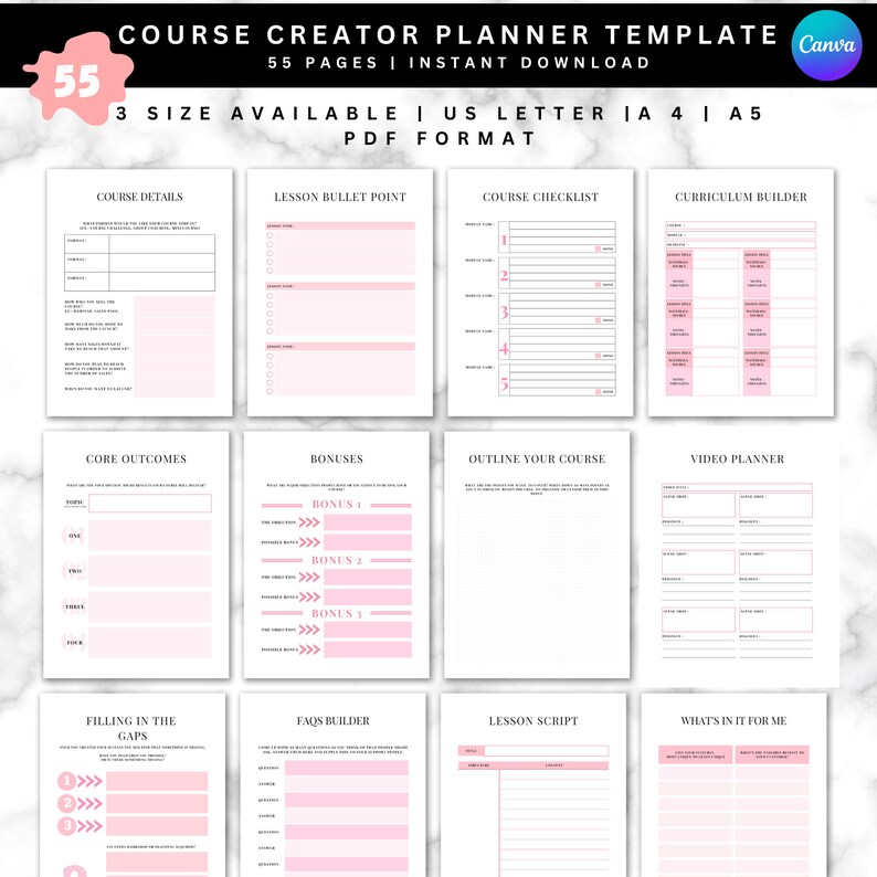 Editable Printable Online Course Planner Course Creator Planner ...
