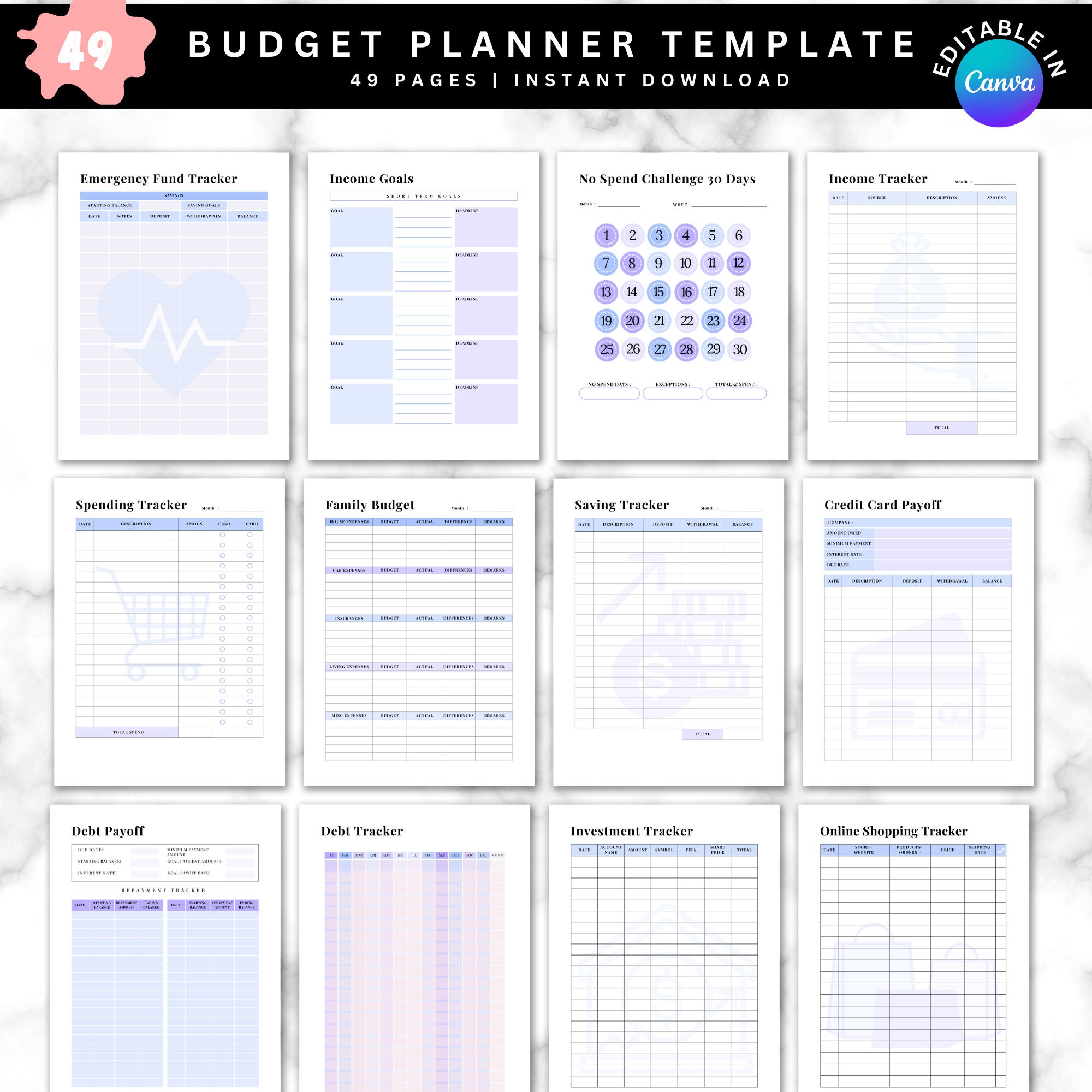 Editable Financial Planner Printable Budget Planner Finance Savings ...
