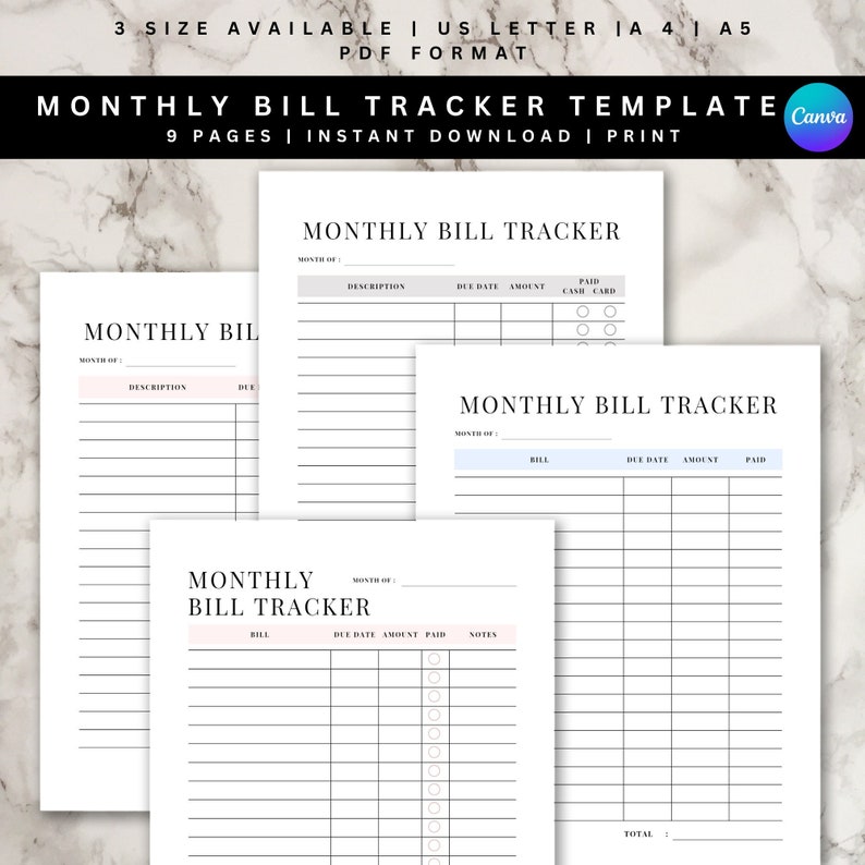 Monthly Bill Tracker Printable | Bill Planner | Bill Payment Checklist ...