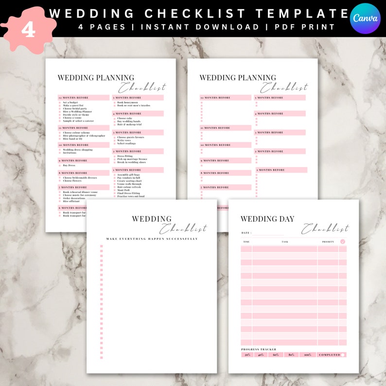 Editable Wedding Checklist Printable Wedding Planning Pages PDF Wedding ...