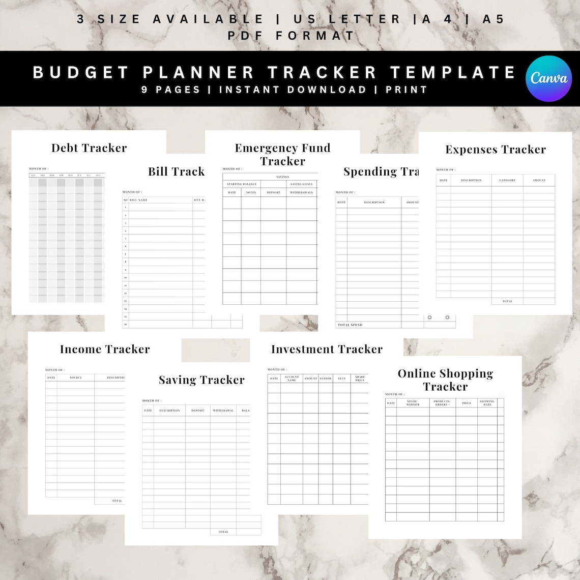 Income & Expenses Tracker Printable | Business Financial Planner | Bill ...