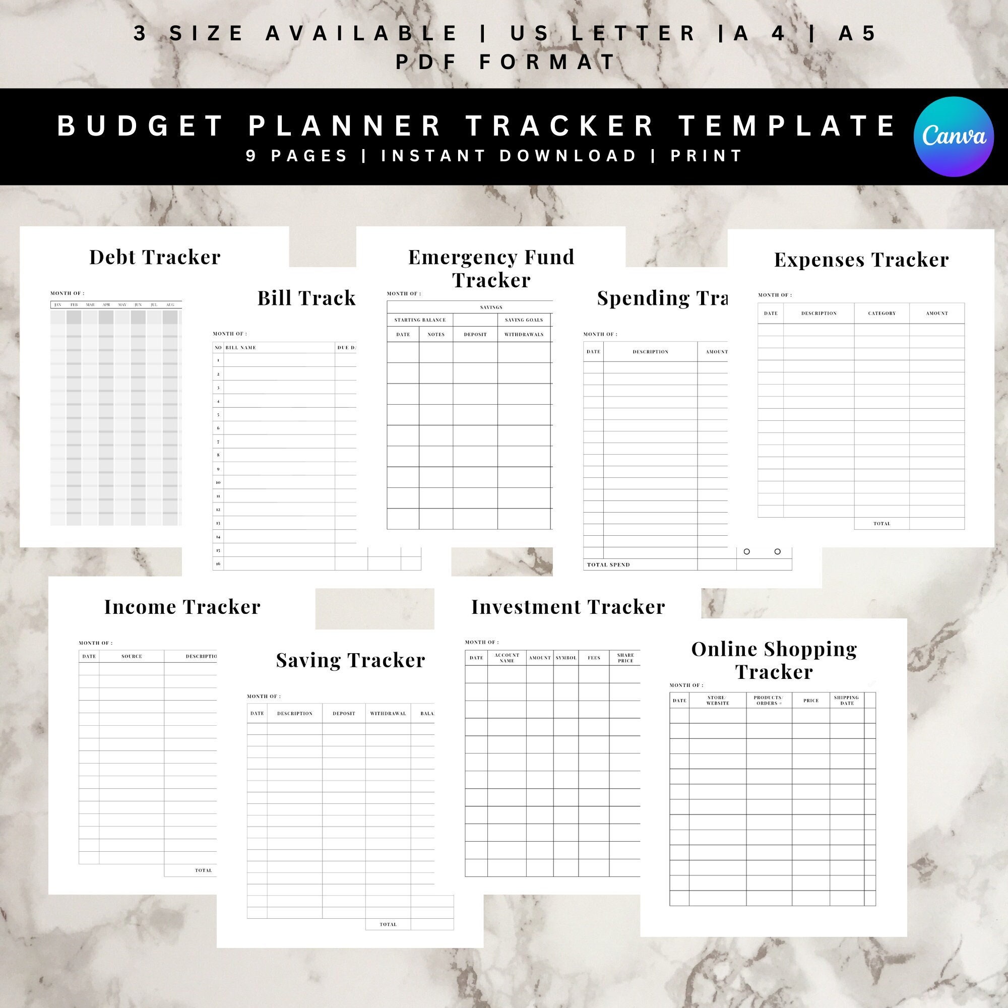 Income & Expenses Tracker Printable | Business Financial Planner | Bill ...