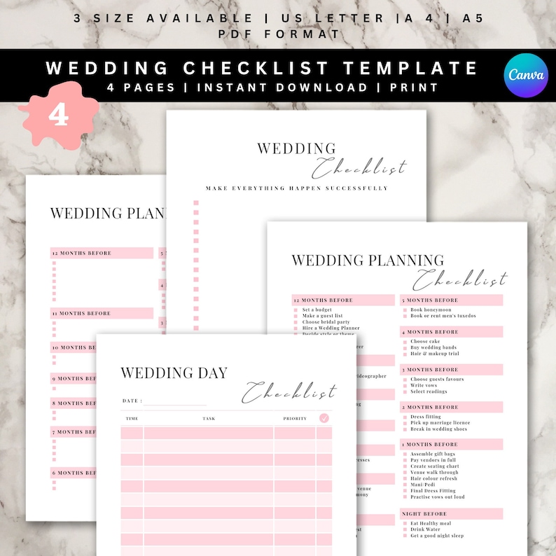 Editable Wedding Checklist Printable Wedding Planning Pages PDF Wedding ...