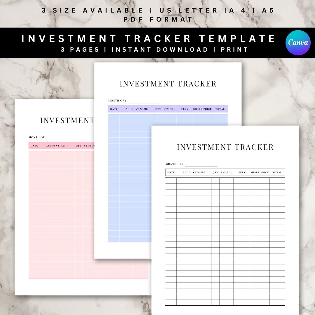 Printable Investment Portfolio Tracker Stock Purchase Log Money ...