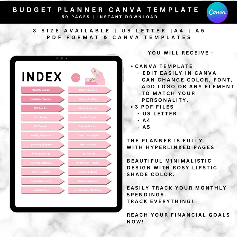 Editable Budget Planner Canva Templates Printable Budget by Paycheck ...