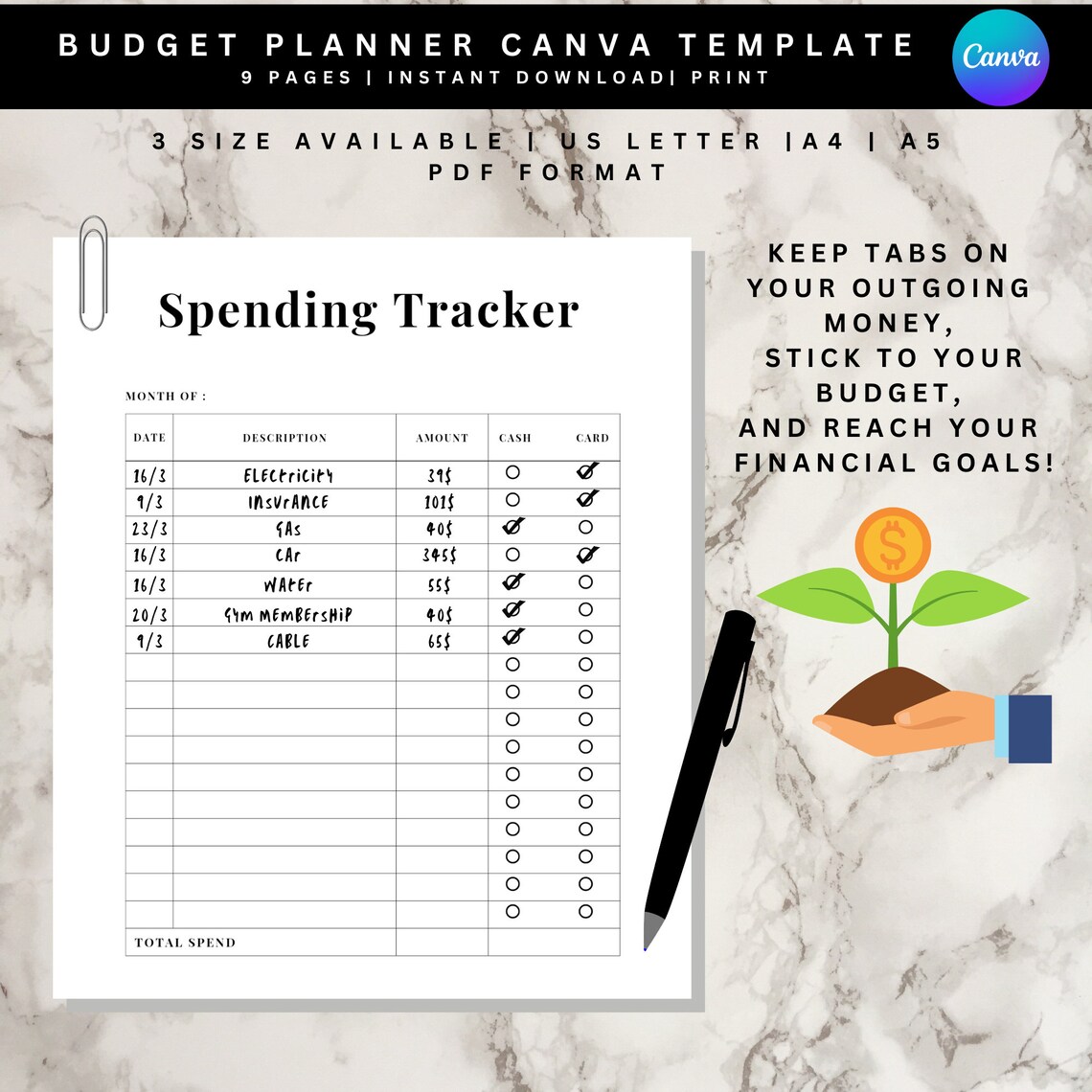 Income & Expenses Tracker Printable | Business Financial Planner | Bill ...