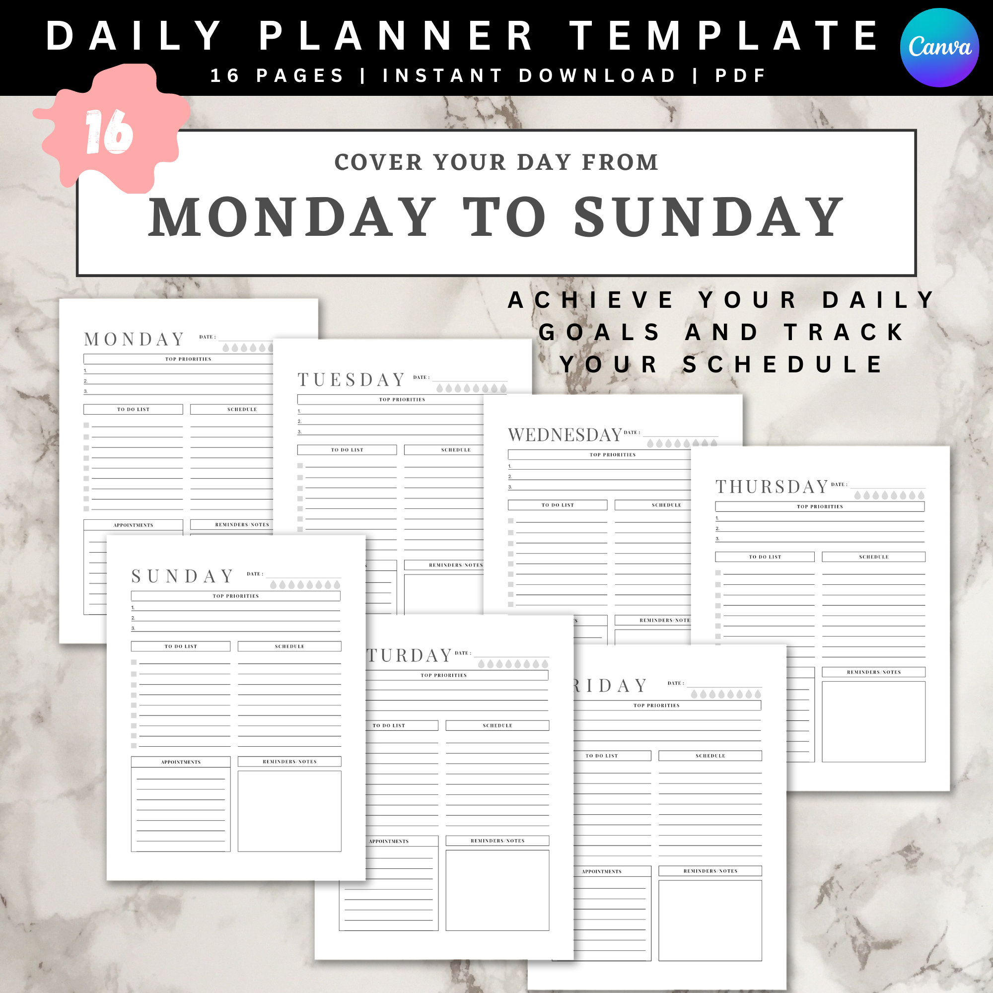 Printable Day Planner Template| Daily Planner Page for PDF Apps or ...