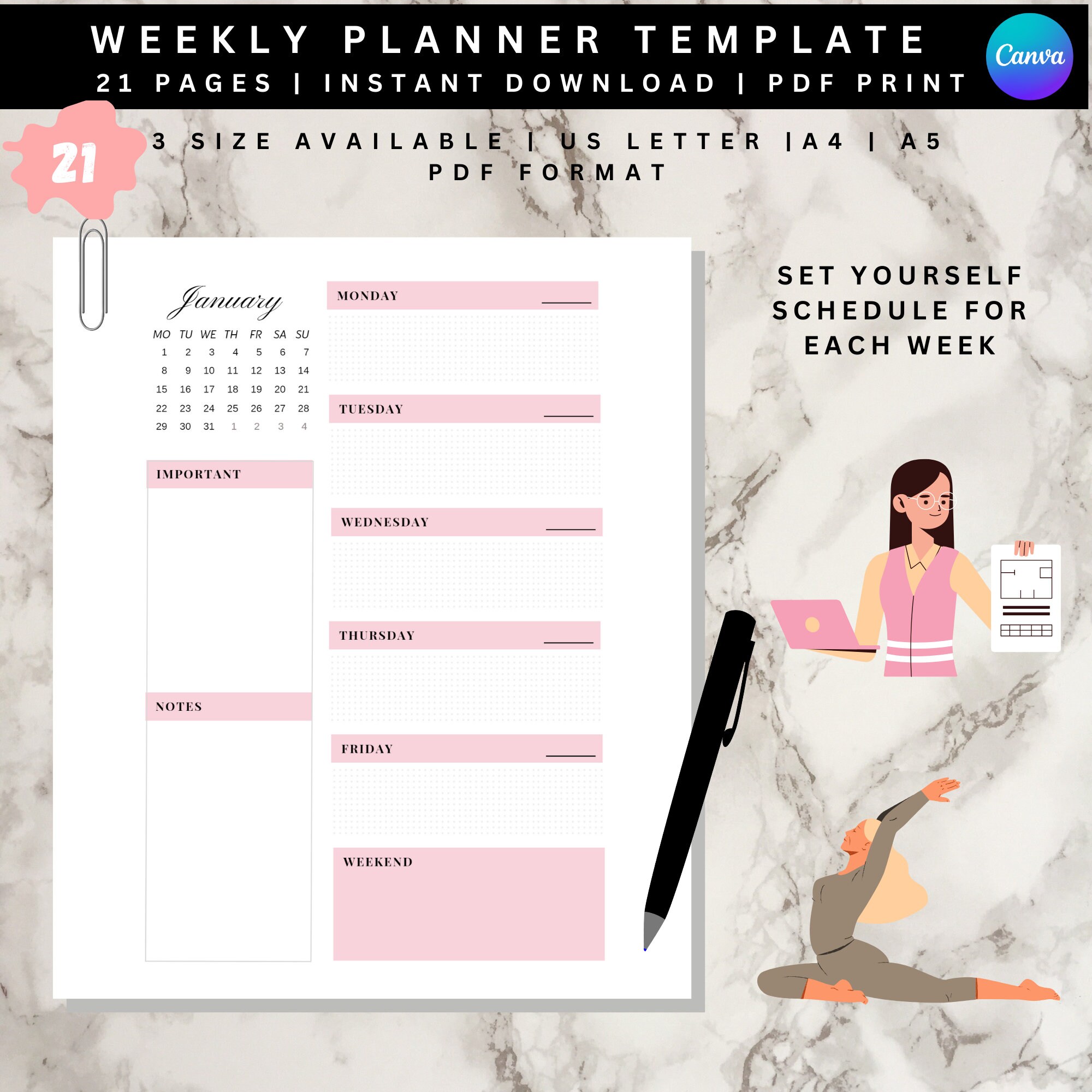 Weekly Planner 2024 | Weekly Schedule | Weekly Planner Printable ...