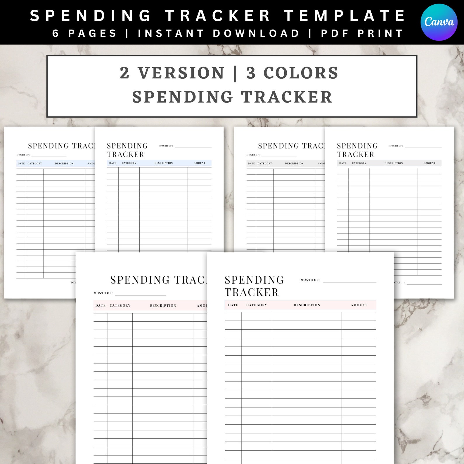 Printable Spending Tracker Monthly Expense Planner Budget Chart Pdf ...