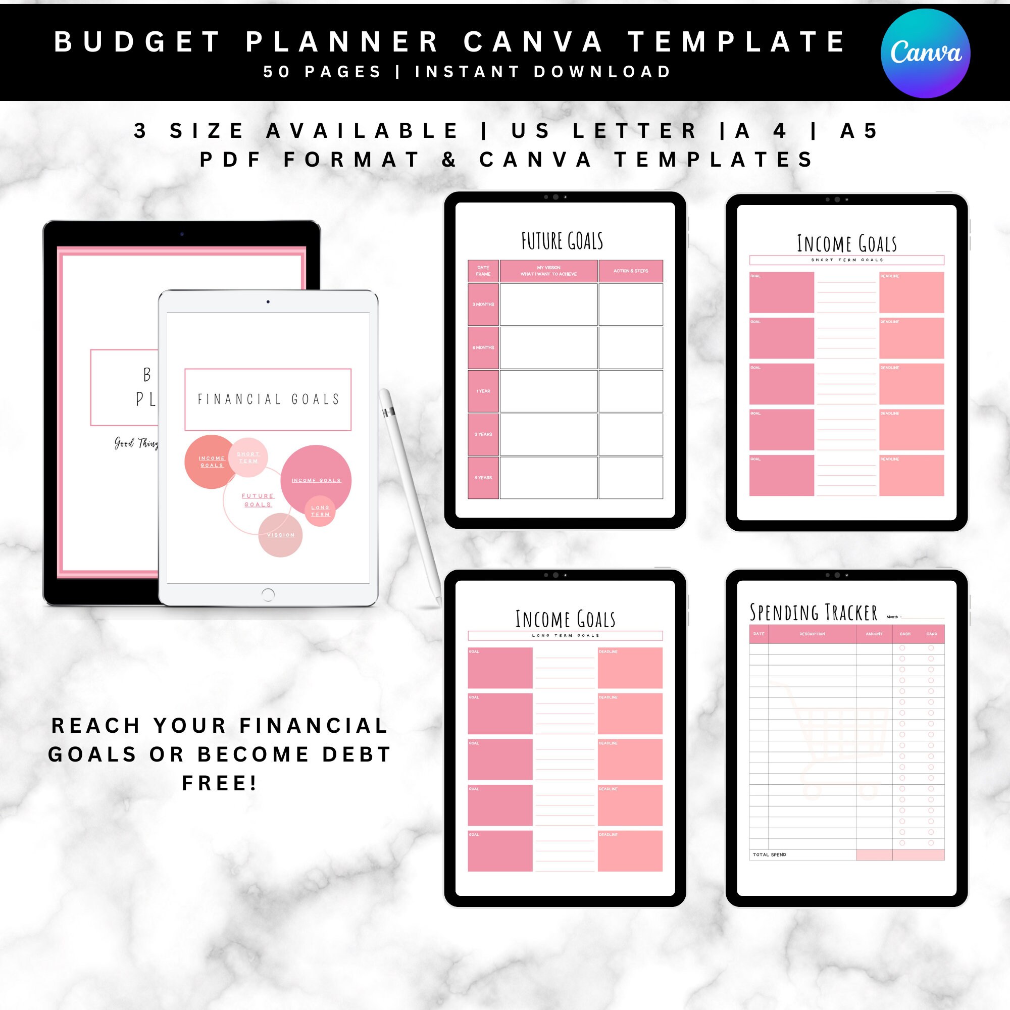 Editable Budget Planner Canva Templates Printable Budget by Paycheck ...