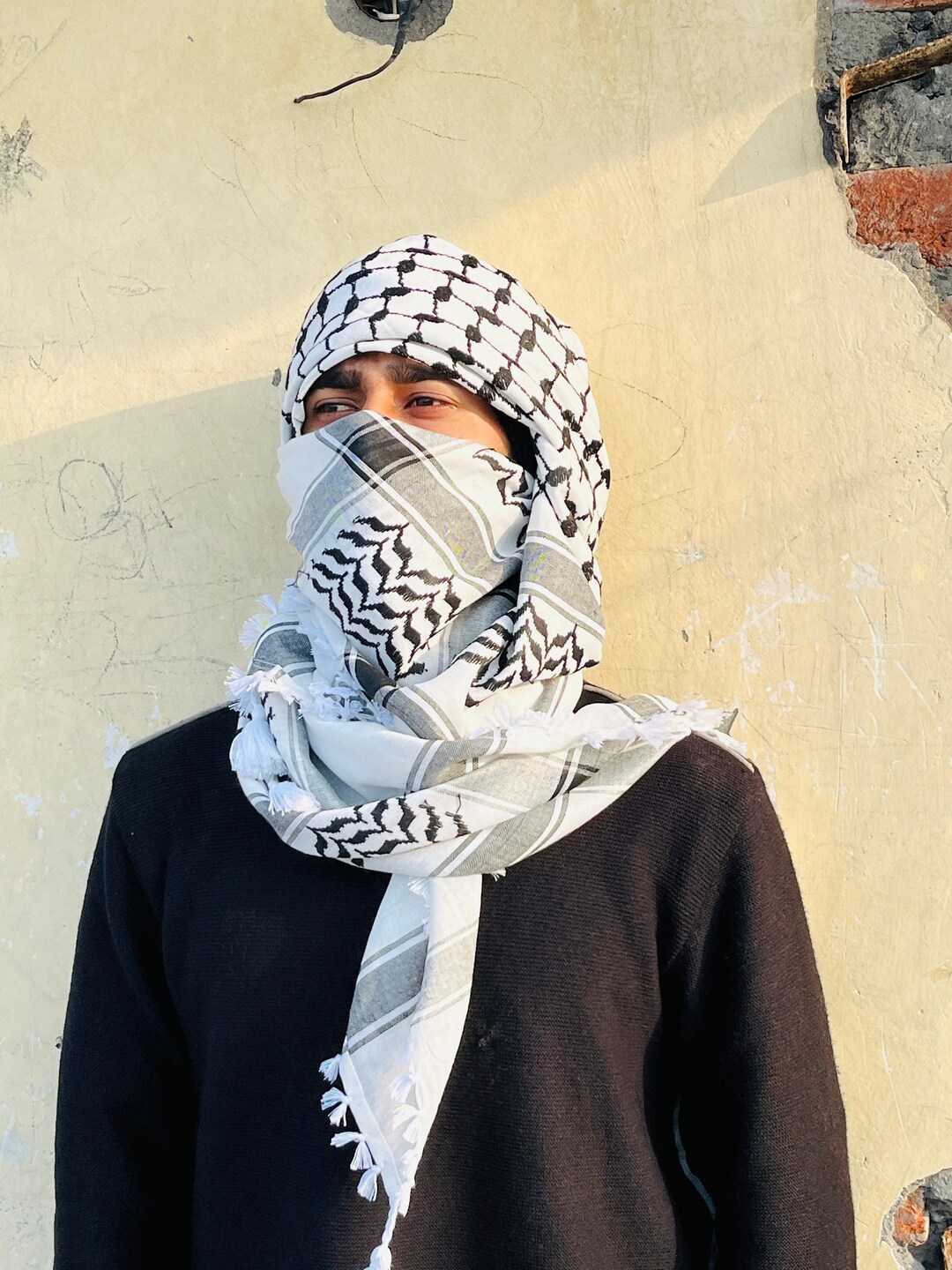 Handmade Made in Palestine Keffiyeh Kufiya Scarf Traditional Shemagh ...