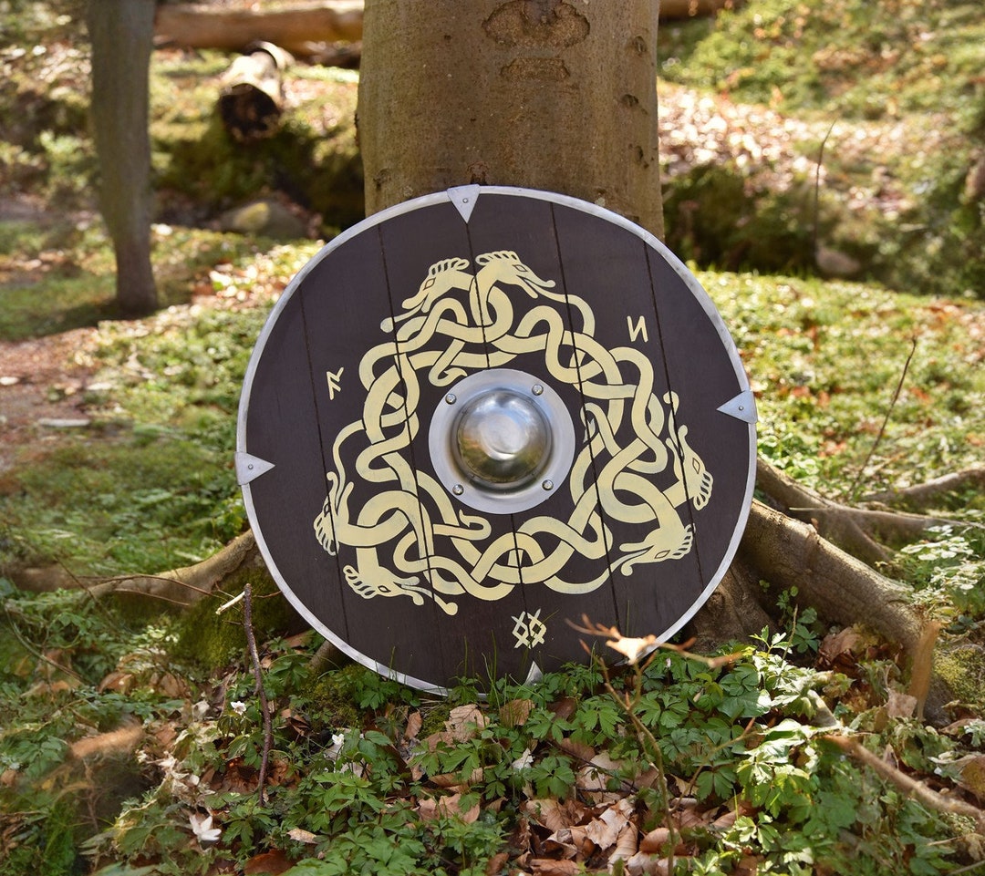 Viking Shield With Serpent Motif and Runes | Wall Art | Historical ...