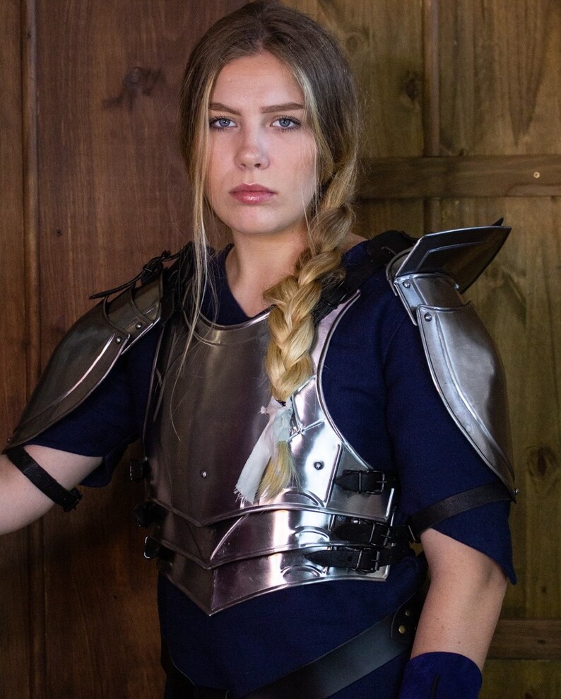 Handmade Lady Armor Jacket With Shoulder Plates 18 Gauge Steel Perfect For Cosplay Female