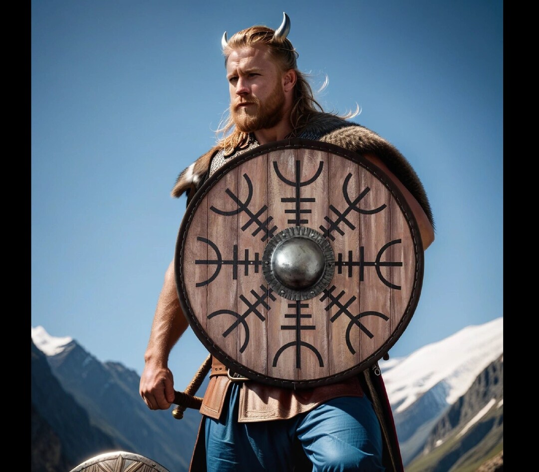 Vegvisir Viking Shield: Handmade Wooden Shield for Wall Decor ...
