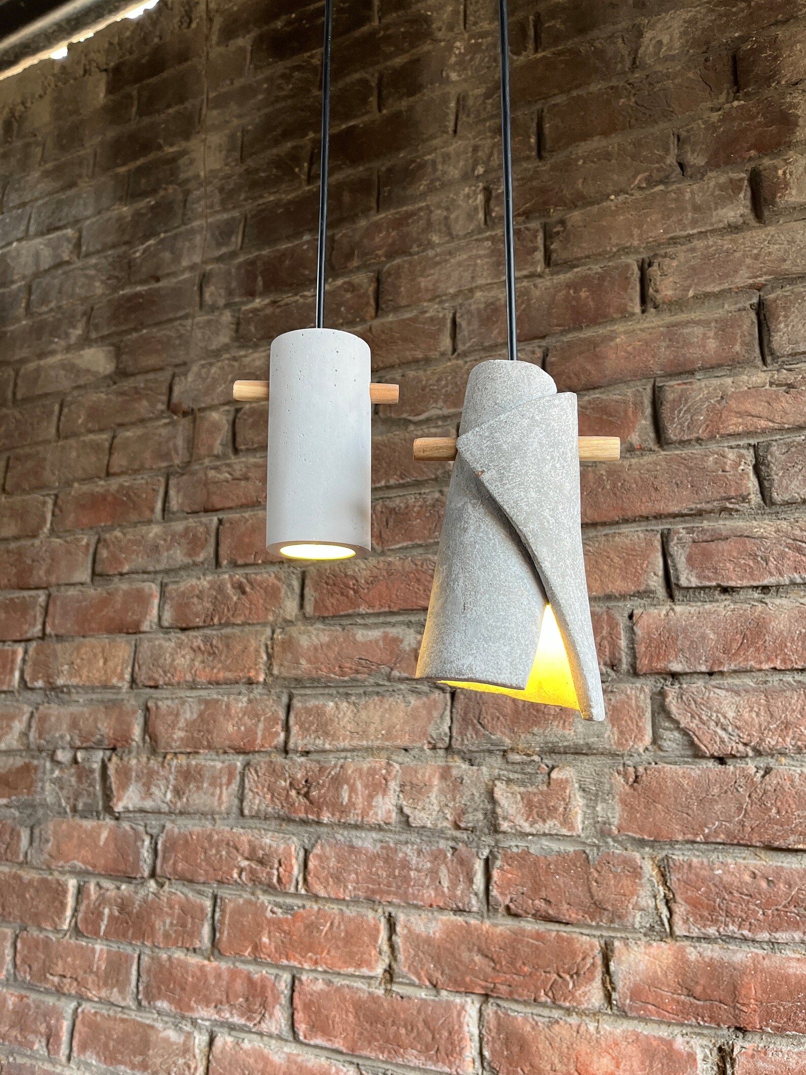 Set of 2 Handmade Concrete Pendant Lights - Modern Hanging Ceiling ...