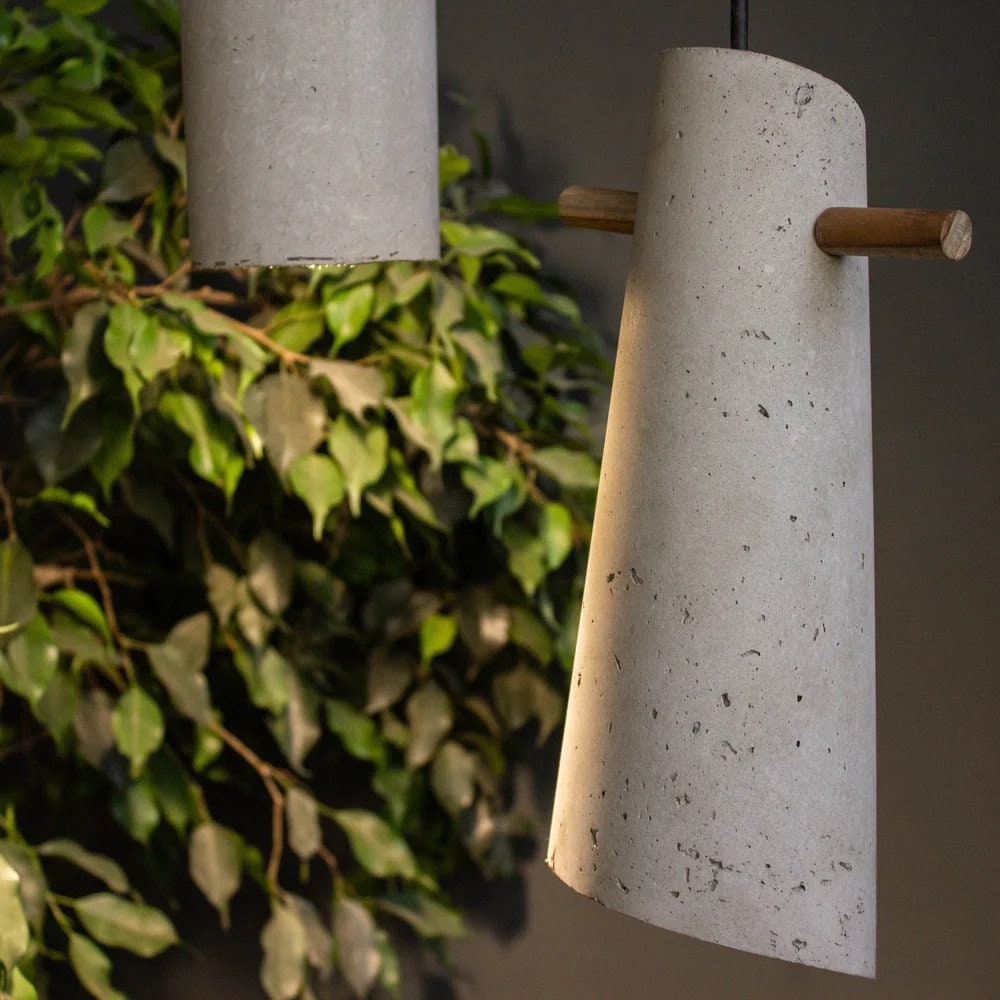 Set of 2 Handmade Concrete Pendant Lights - Modern Hanging Ceiling ...