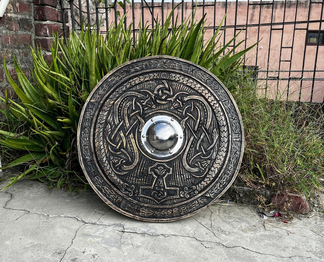 Hand-carved Wooden Viking Shield Wall Decor | Rustic Home Art | Norse ...