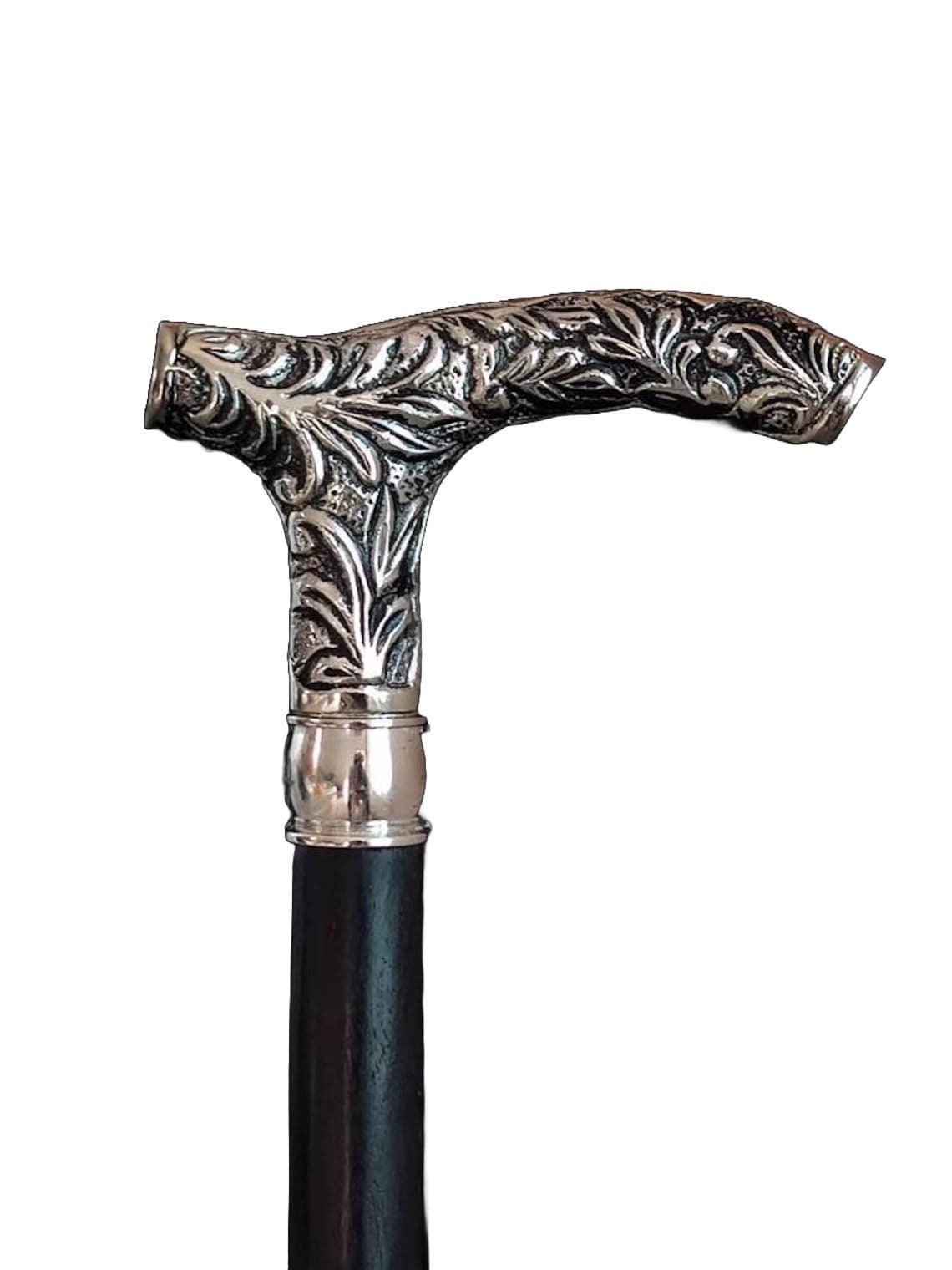 Victorian Walking Cane With Brass Handle Sterling Silver & Gold Handle ...