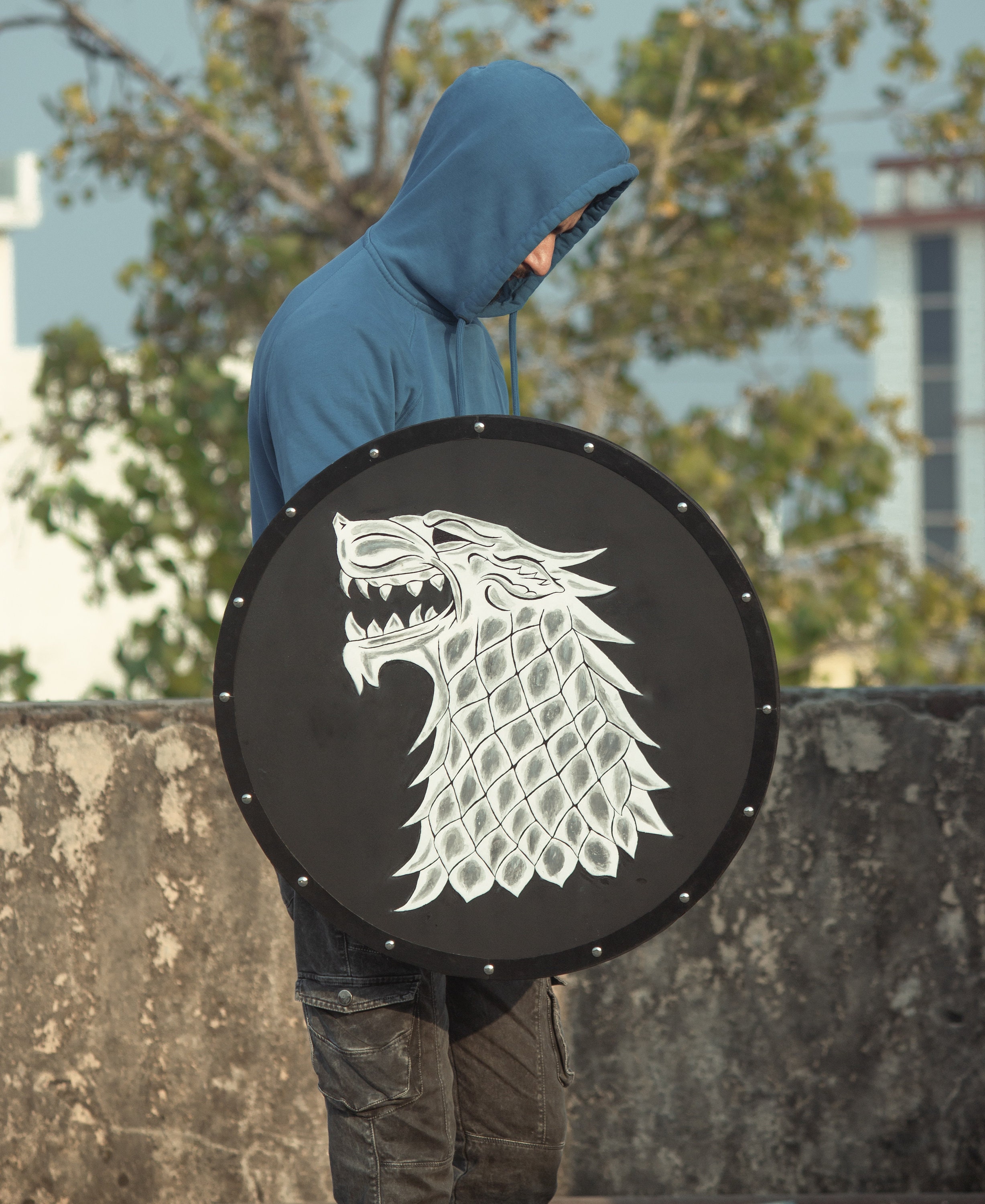 Viking Shield Game of Thrones Inspired Ned Stark Direwolf War Shield ...
