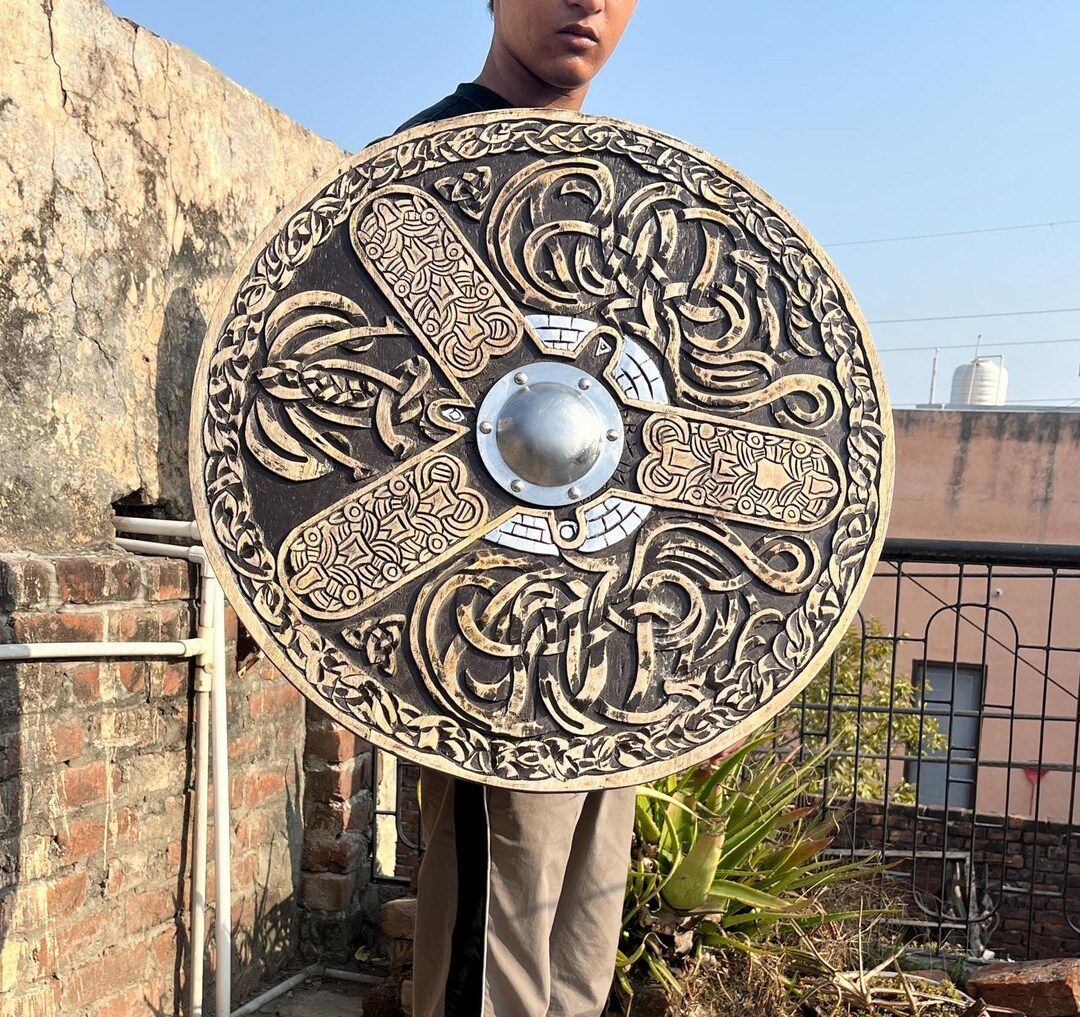 Hand-carved Wooden Viking Dragon Design Shield | Authentic Viking Norse ...