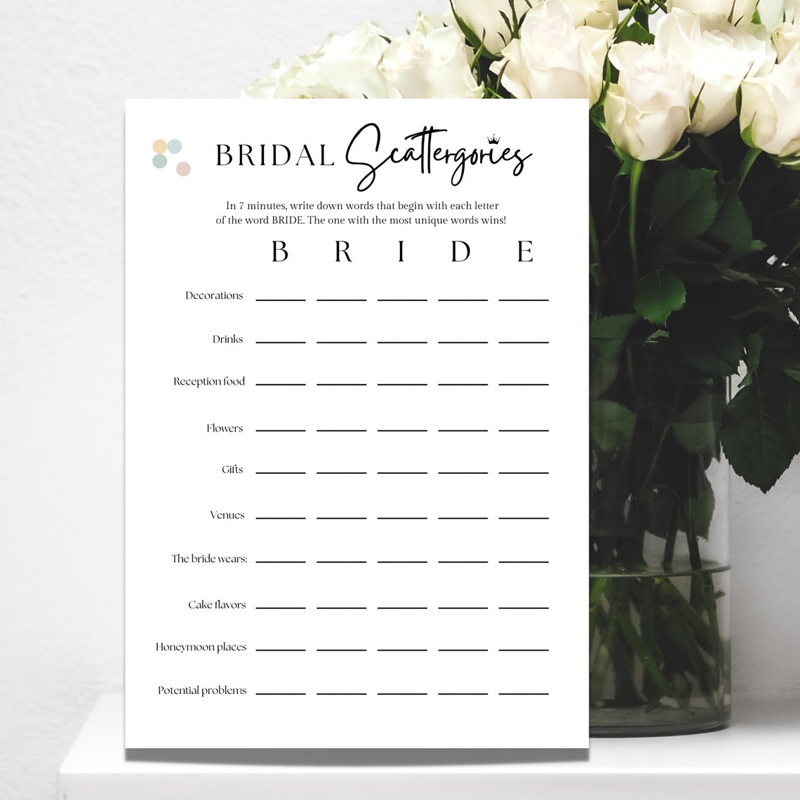 Scattergories Bridal Shower Game | Wedding Scattergories | Bridal ...