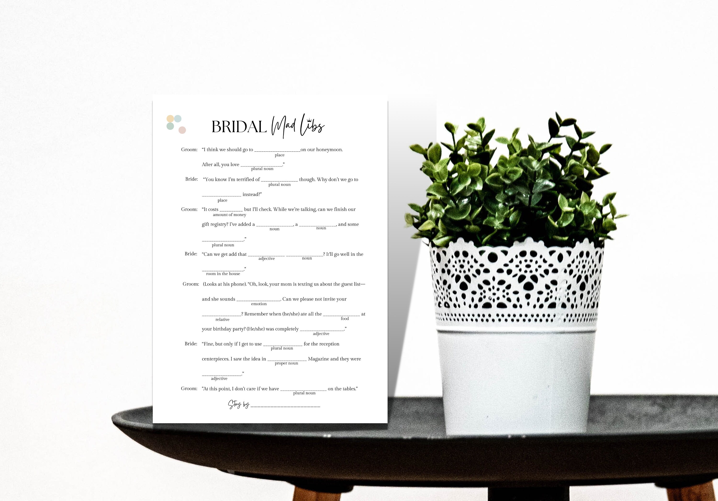 Mad Libs Bridal Shower Game | Bride Mad Libs | Bridal Shower Ideas ...