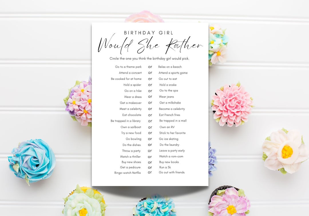 Would She Rather Birthday Party Game | Birthday Girl Games | Birthday ...