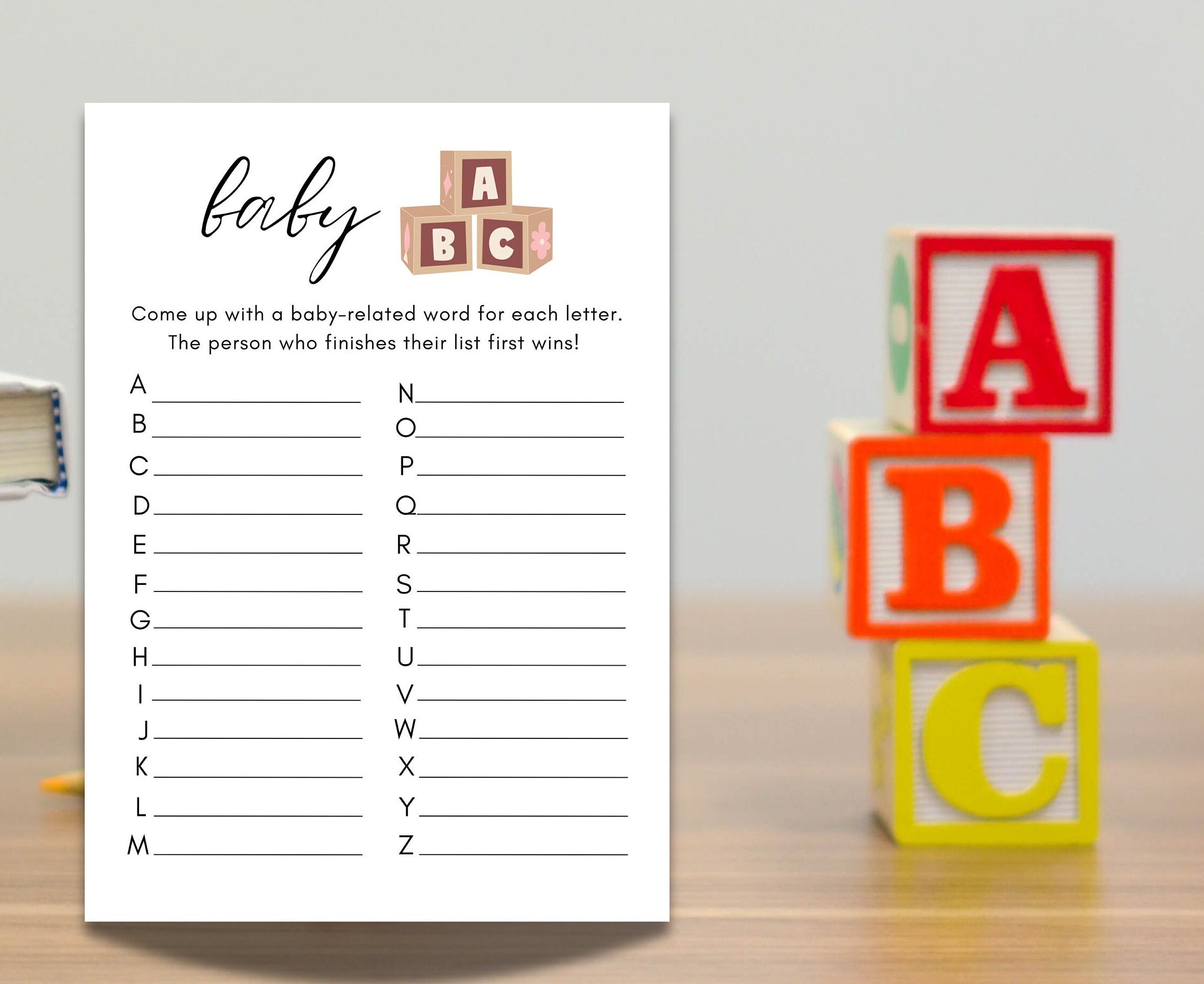 Baby ABC Game Baby Shower Game | Baby Shower Games | Gender Reveal ...