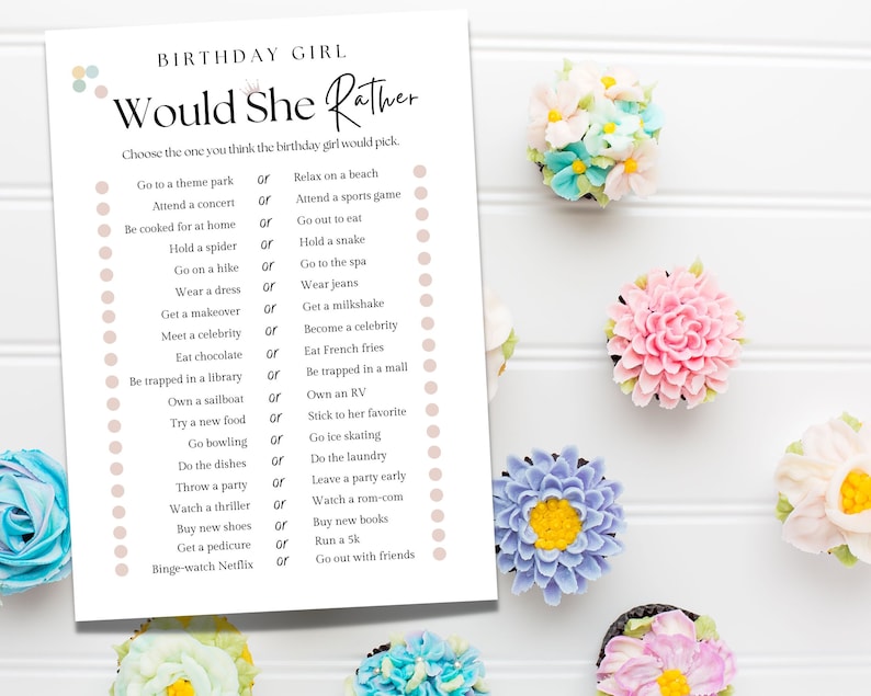 Would She Rather Birthday Party Game Birthday Girl Games - Etsy