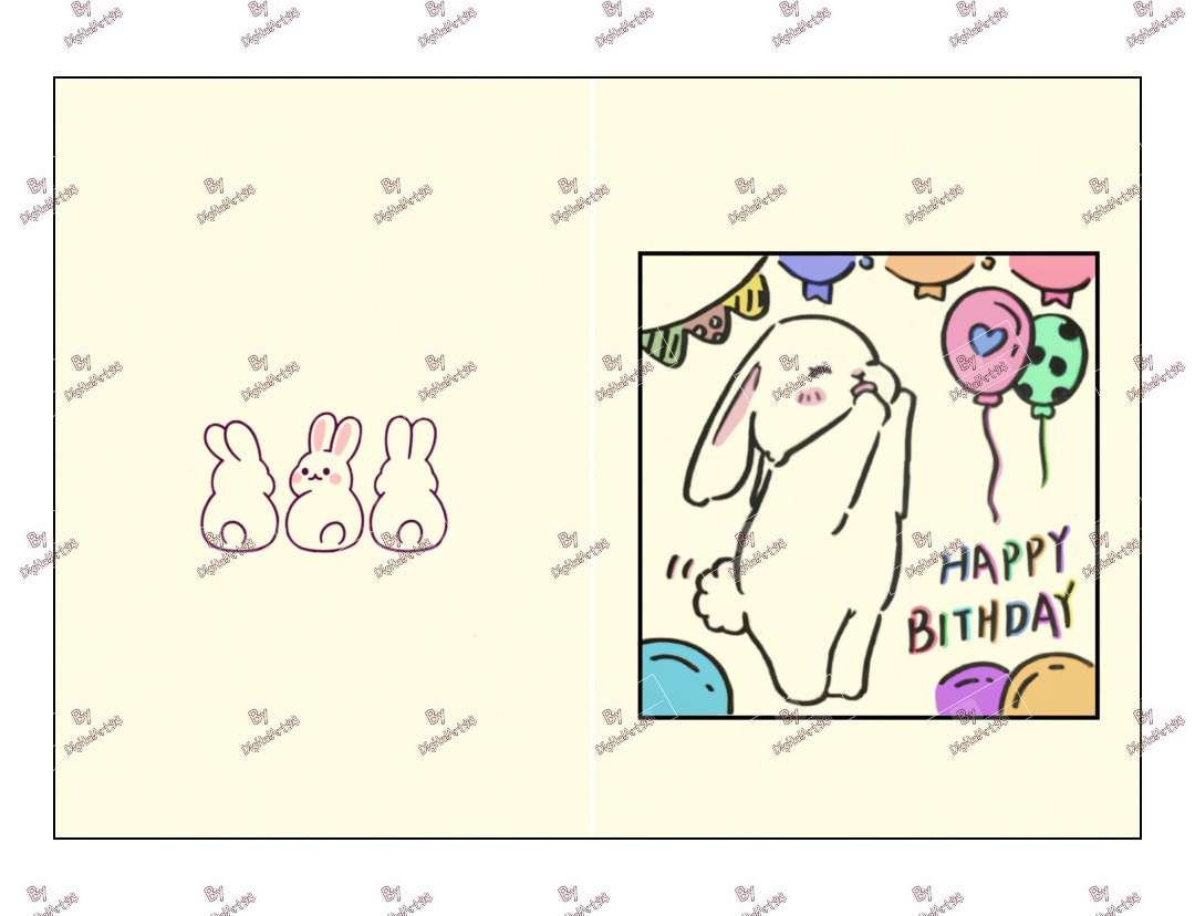 Cute Rabbit Card, Printable Cute Rabbit Birthday Card, Cute Birthday ...