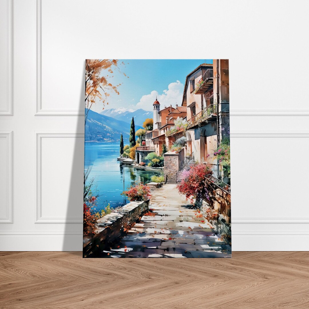 Lake Como Canvas | Italian Lakeside Village Art | Scenic Wall Decor for ...