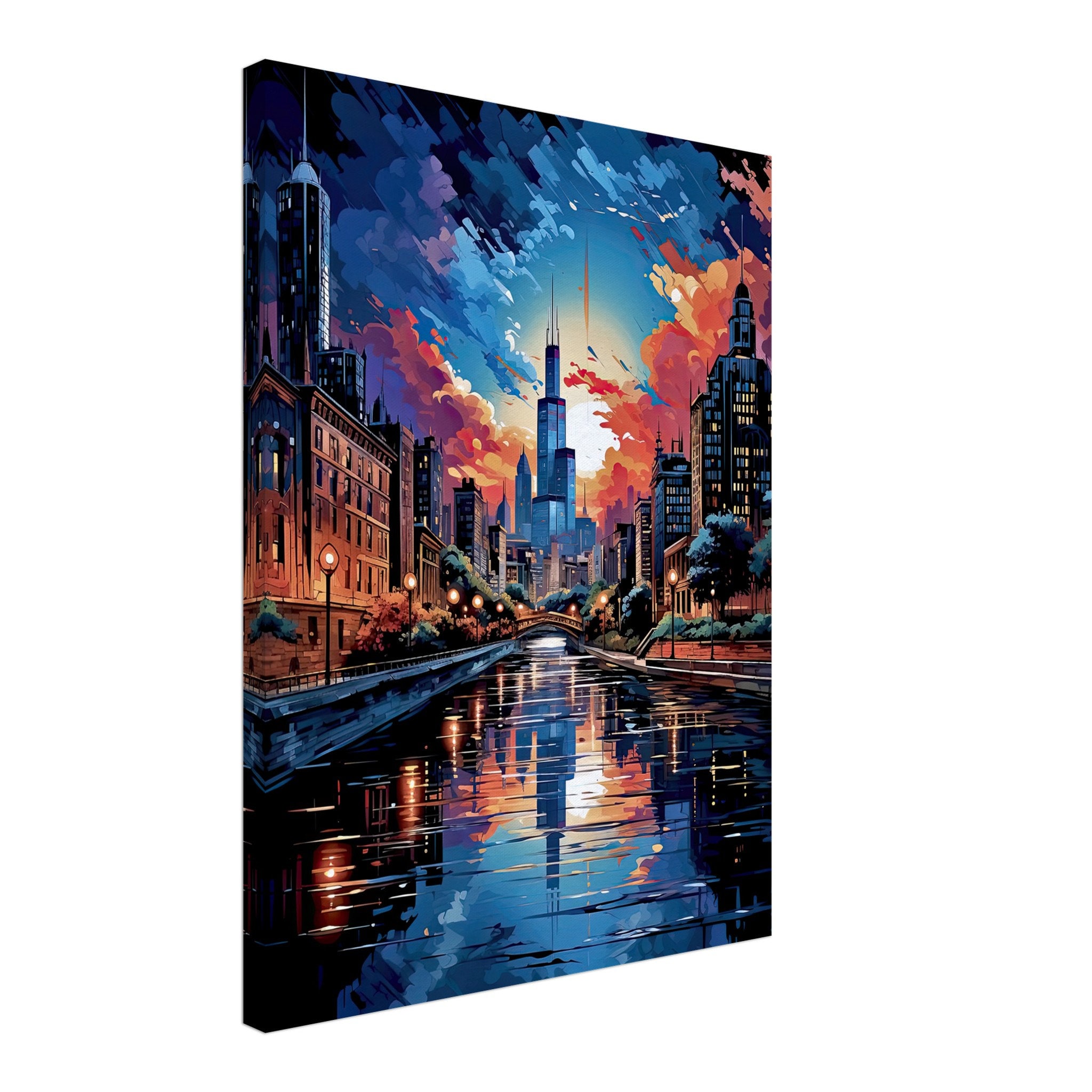 Chicago Skyline Canvas, Comic Wall Art Cityscape of the Windy City ...