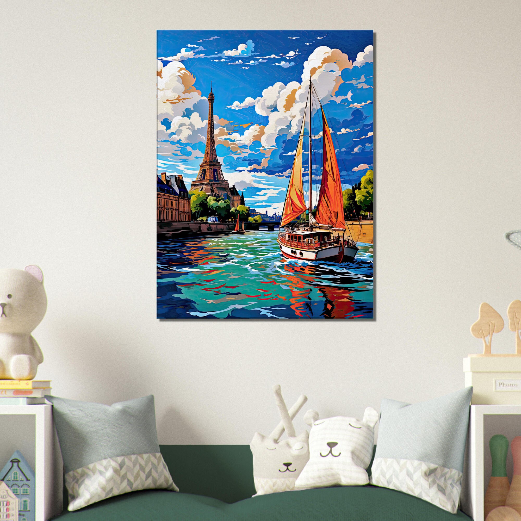 Sailboat on the Seine in Paris Surrealist Decorative Canvas Wall Frame ...