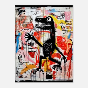 Basquiat Canvas Print: Dinosaur Graffiti Art - Unique Abstract Canvas ...