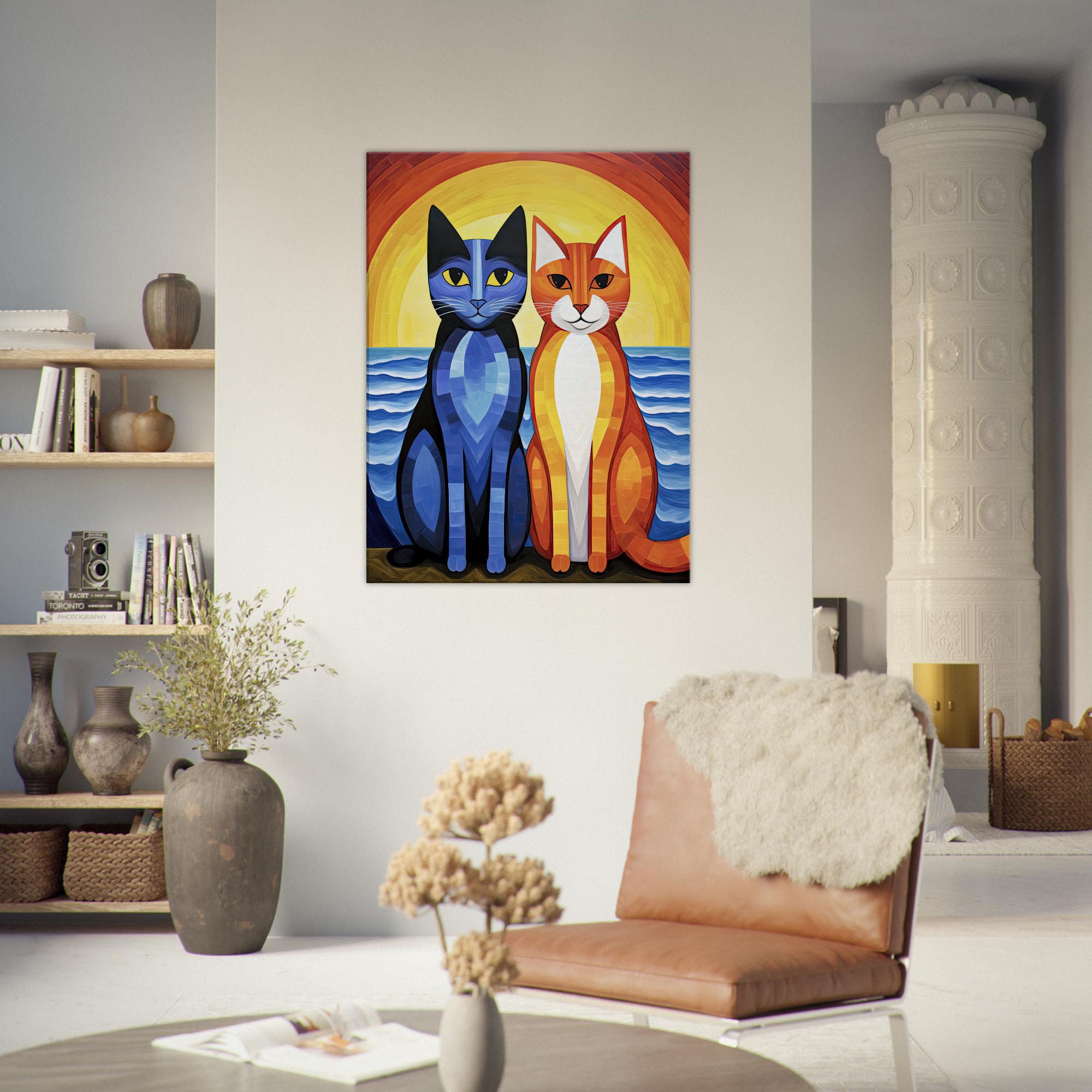 Cat Canva Duo Cats Painting Beach Sunset Cat / Cat Wall Canva Cat ...