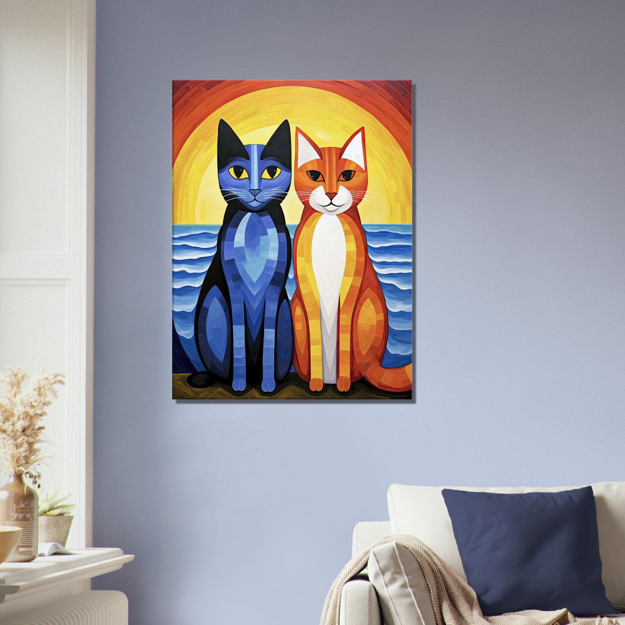 Cat Canva Duo Cats Painting Beach Sunset Cat / Cat Wall Canva Cat ...