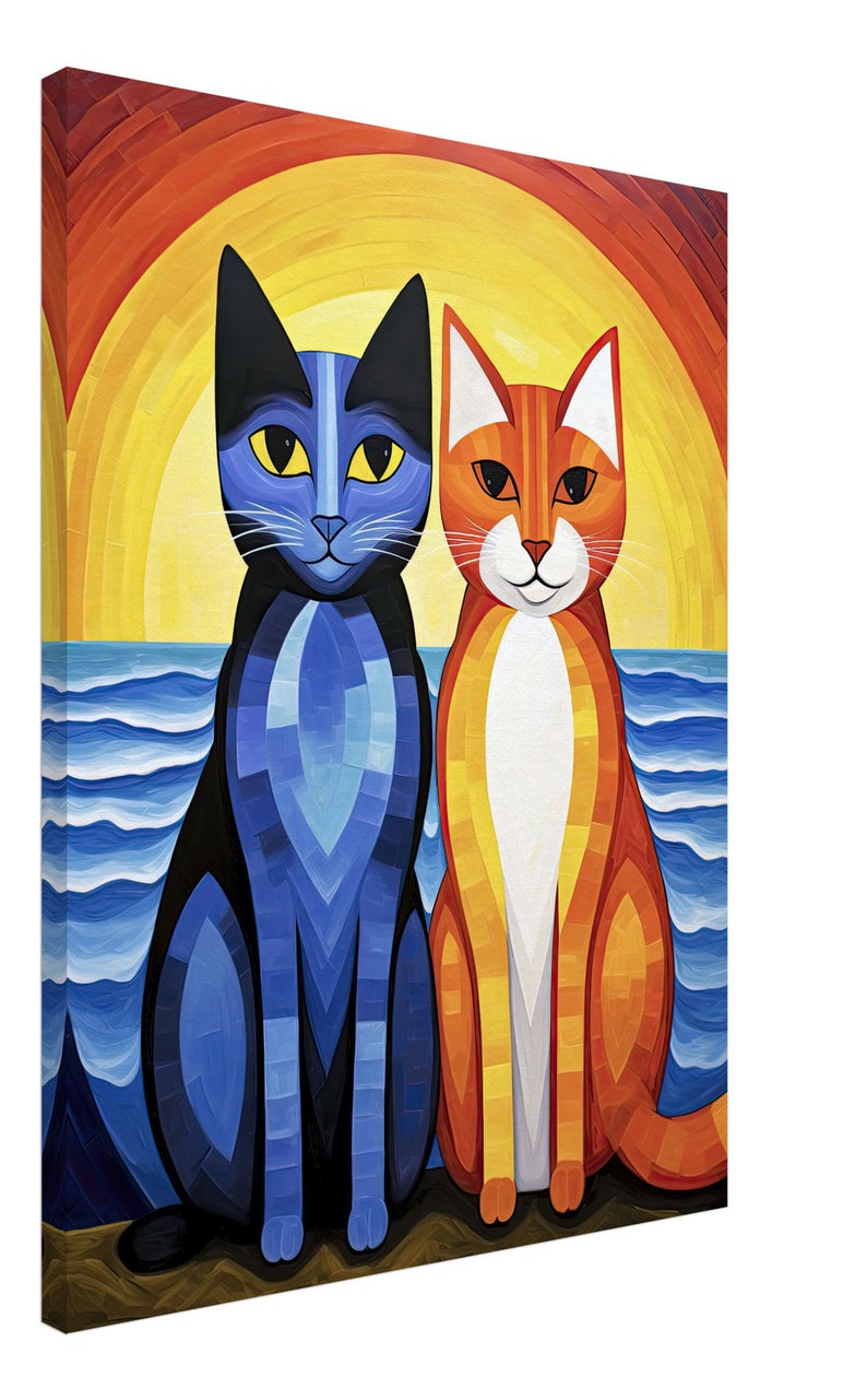 Cat Canva - Duo Cats Painting Beach - Sunset Cat / Cat Wall Canva - Cat ...