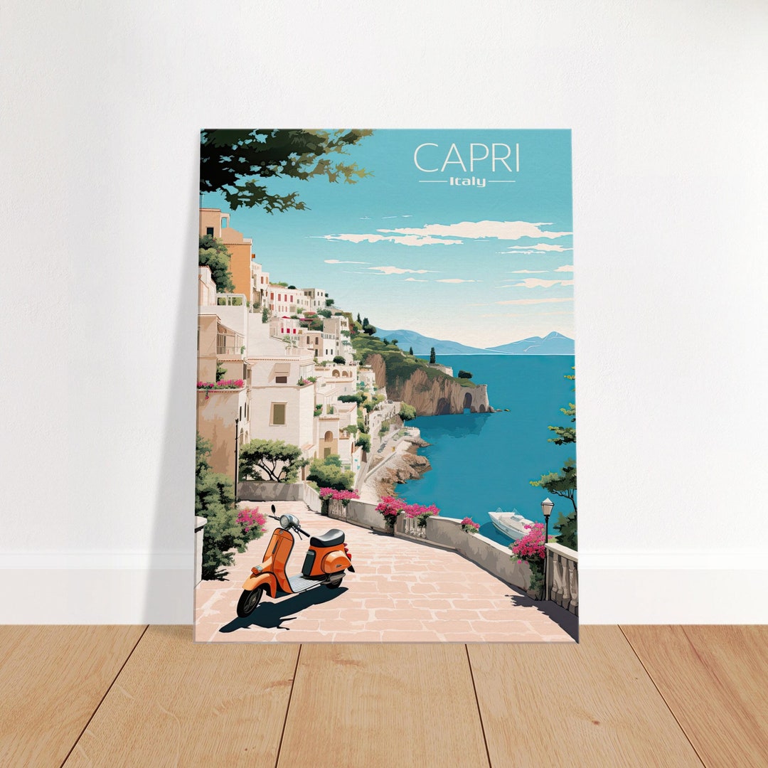 Capri Retro Art Print | Italy Landscape Wall Art Canvas | Travel Poster ...