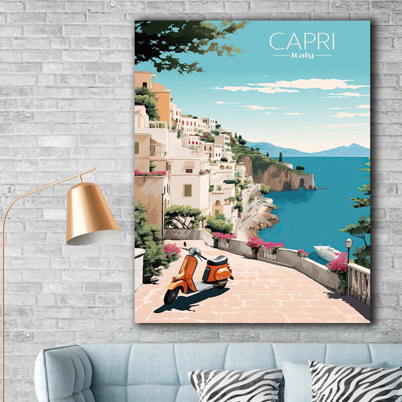 Capri Retro Art Print Italy Landscape Wall Art Canvas - Etsy