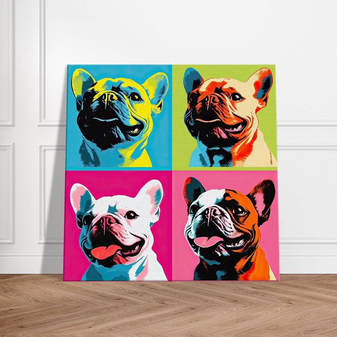 French Bulldog Pop Art Canvas Wall Art - Square Wall Decor of 4 ...